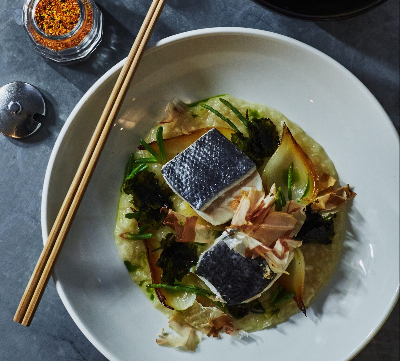 Supernormal’s blue eye, congee, coastal herbs | GRAM Magazine
